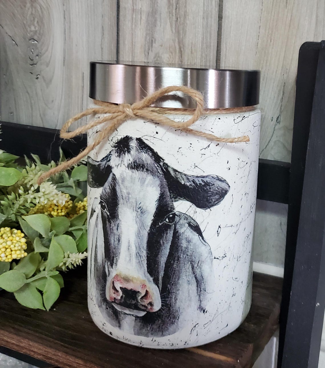 Farmhouse Cow Jar / Canister, Holstein Cow Jar, Cow Decor, Decopodged ...