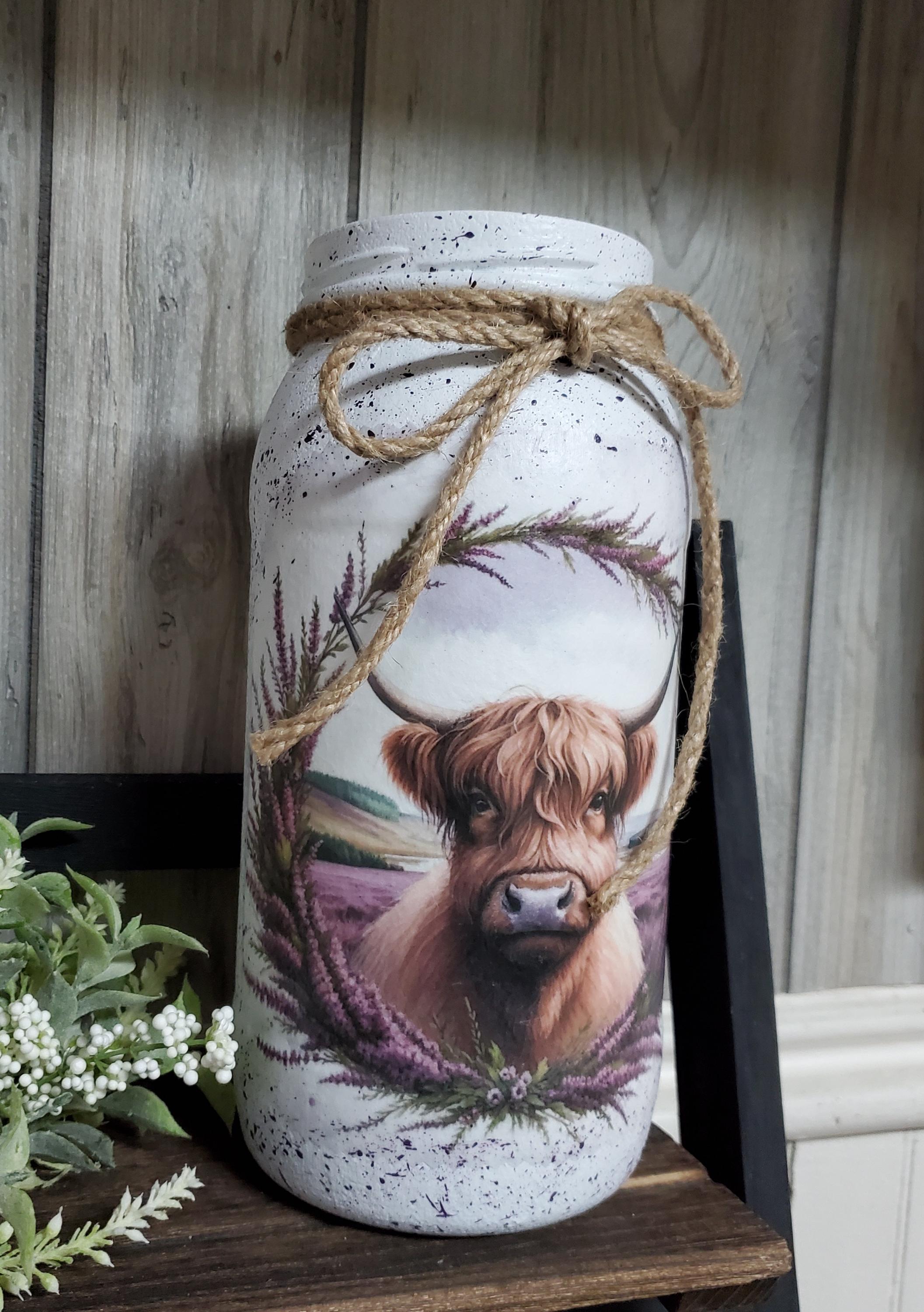 Highland Cow Glass Jar, Highland Cow Decor, Farmhouse Jars, Decopodged ...