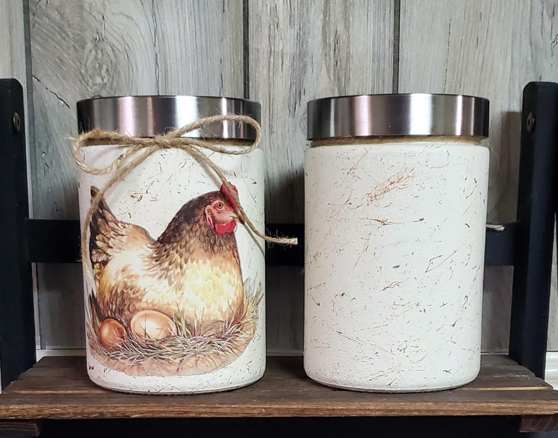 Set of 2 Canisters, Chicken Canisters, Kitchen Canister Set, Farmhouse ...