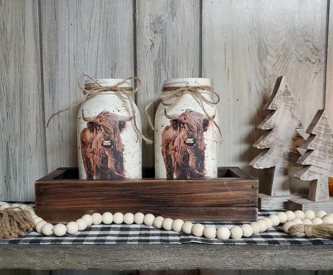 Highlander Cow, Box and Jars, Utensil Jars, Bathroom Decor, Highlander ...