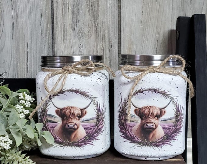 Set of 2 Canisters, Highland Cow Jars, Highlander Decor, Farmhouse ...