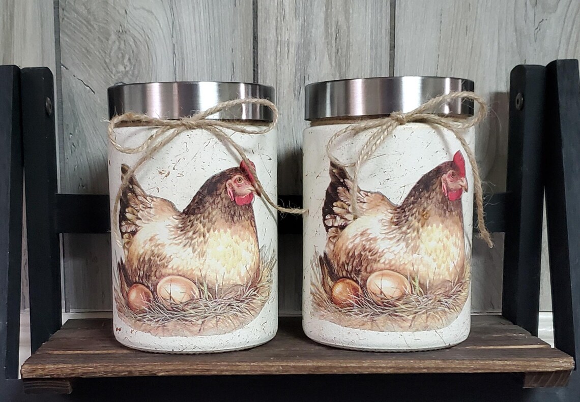 Set of 2 Canisters, Chicken Canisters, Kitchen Canister Set, Farmhouse ...