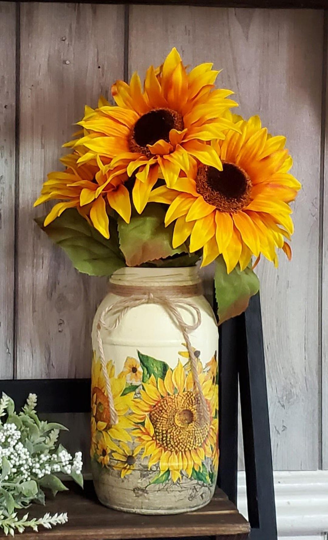 Half Gallon Jar Decopodged Sunflower Vase, Sunflower Floral Arrangement ...