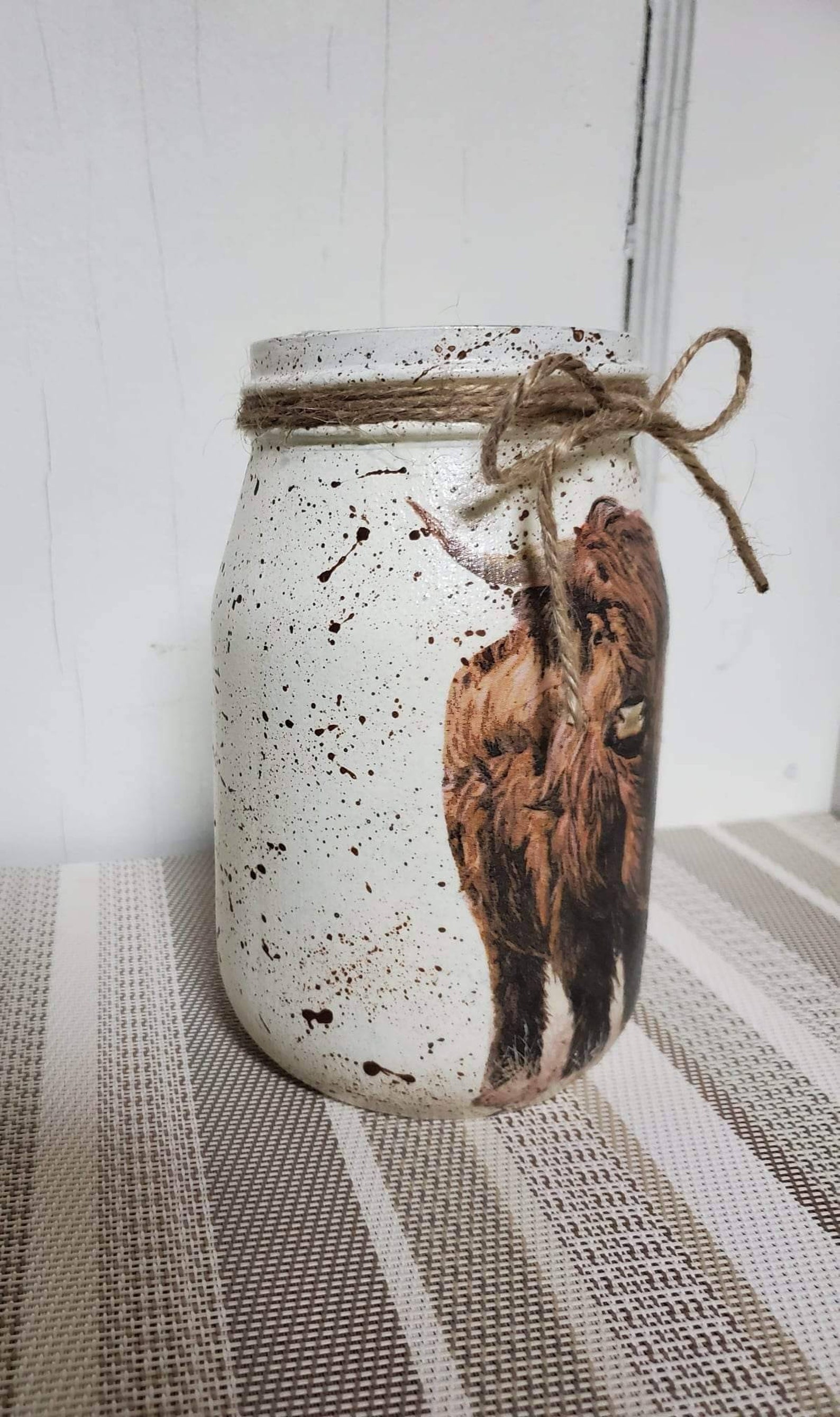 Mason Jar Decopodged With a Napkin, Highland Cow, Highland Cow Decor - Etsy