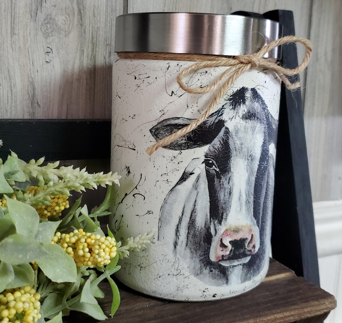 Farmhouse Cow Jar / Canister, Holstein Cow Jar, Cow Decor, Decopodged ...