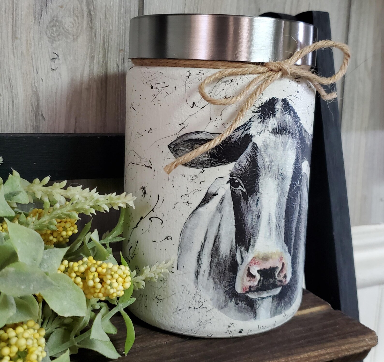 Farmhouse Cow Jar / Canister, Holstein Cow Jar, Cow Decor, Decopodged ...