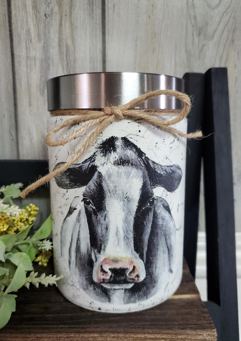 Farmhouse Cow Jar / Canister, Holstein Cow Jar, Cow Decor, Decopodged ...