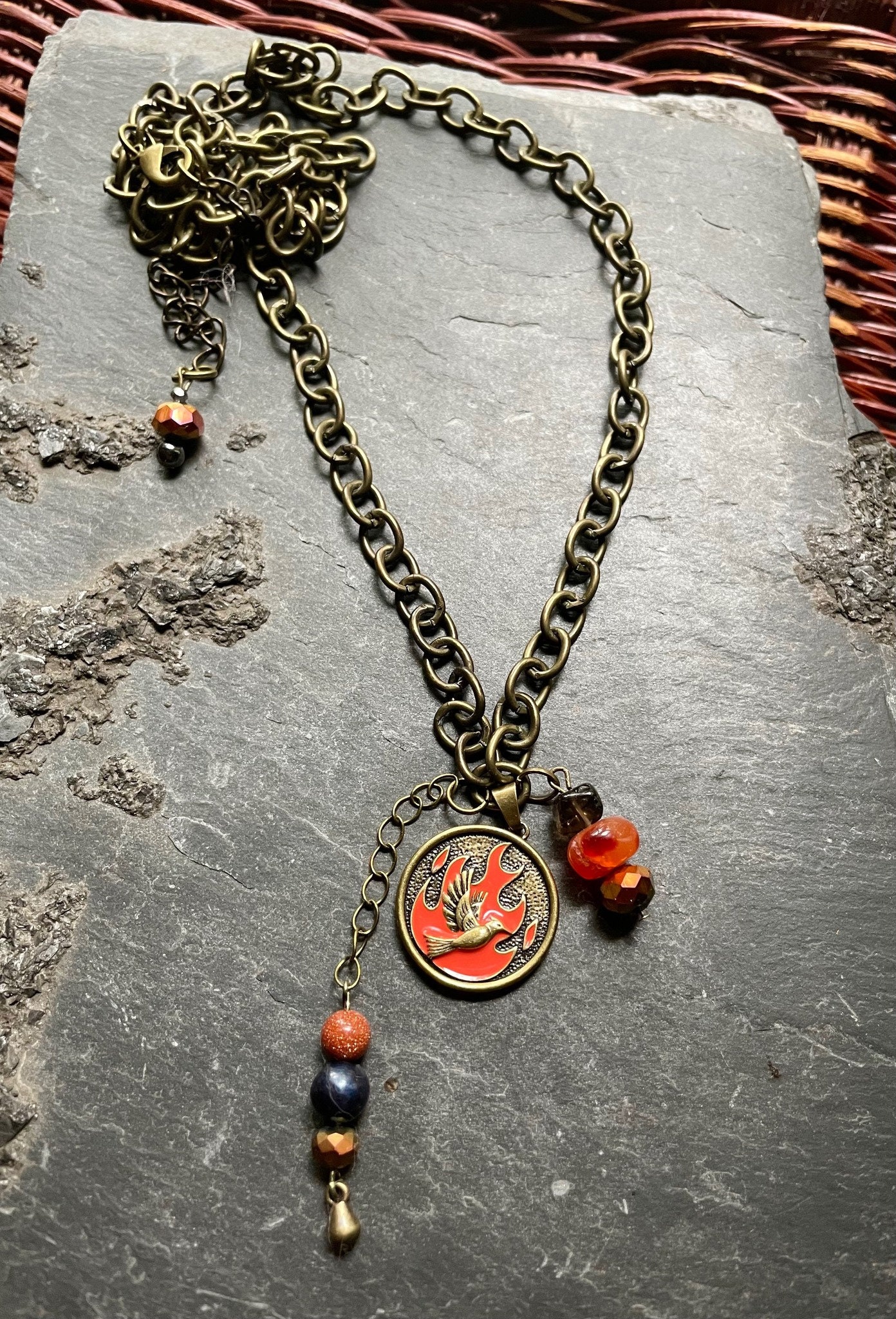 Phoenix & Flames Carnelian and Dark Pearl Mantra Charmed Soulspeaker ...