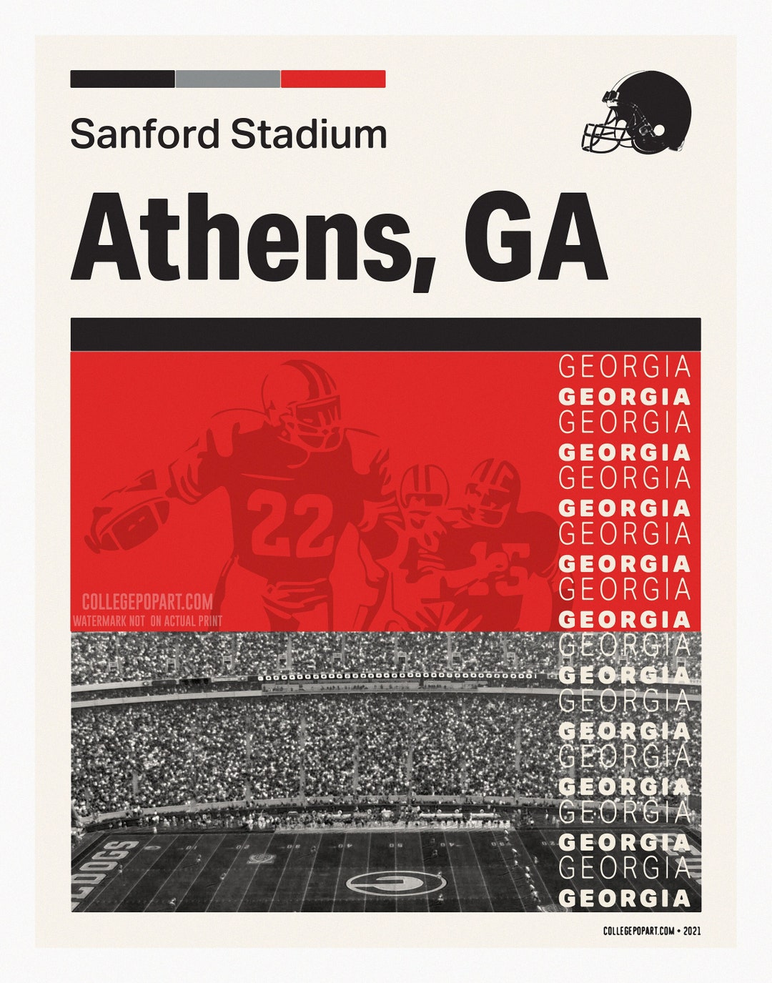 Georgia Bulldogs Sanford Stadium Print | 11 X 14 Retro Art Travel Print ...