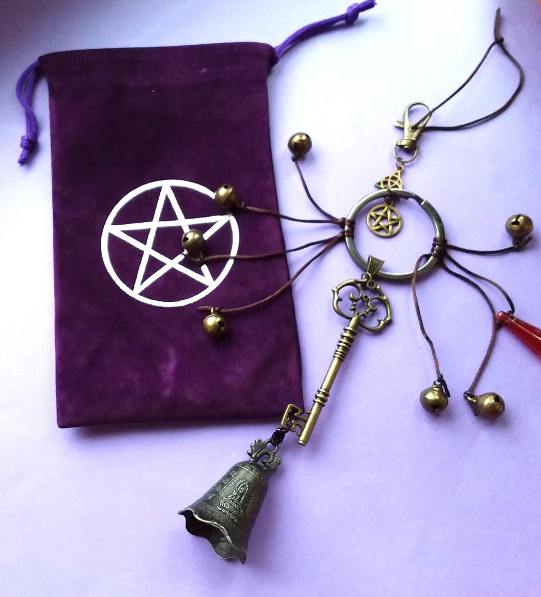 Witch Bells: Bronze Pentacle, Skeleton Key - Good Vibes Home Decor - Etsy