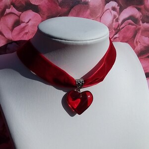 Velvet Choker With Small Red Glass Heart Goth Choker - Etsy