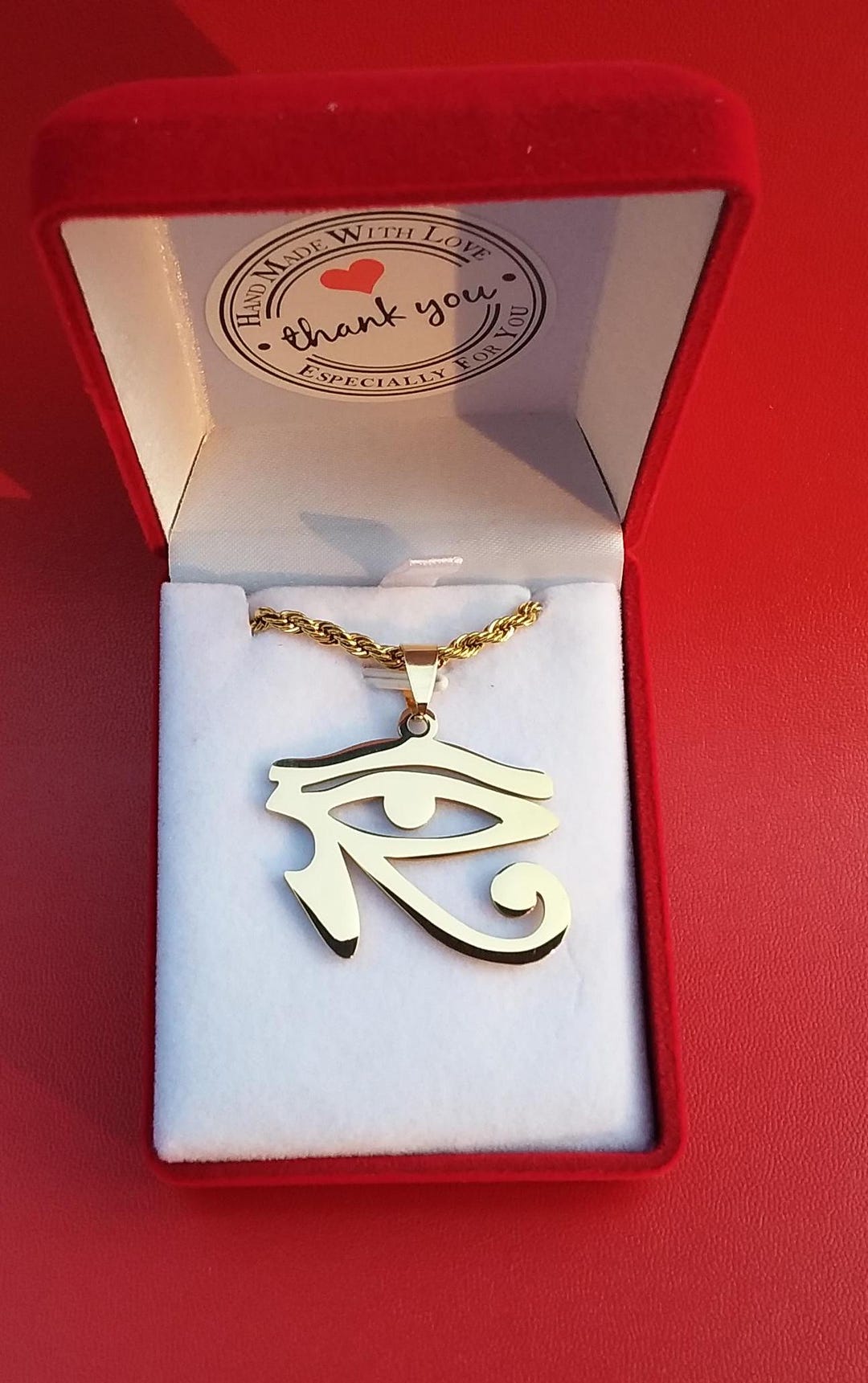 LARGE SS Gold Eye of Ra Pendant Necklace on a Gold 3mm ROPE 30 Chain ...