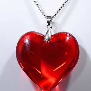 Large Red Glass Heart Pendant Necklace on 60cm Silver 925 Rope Chain ...