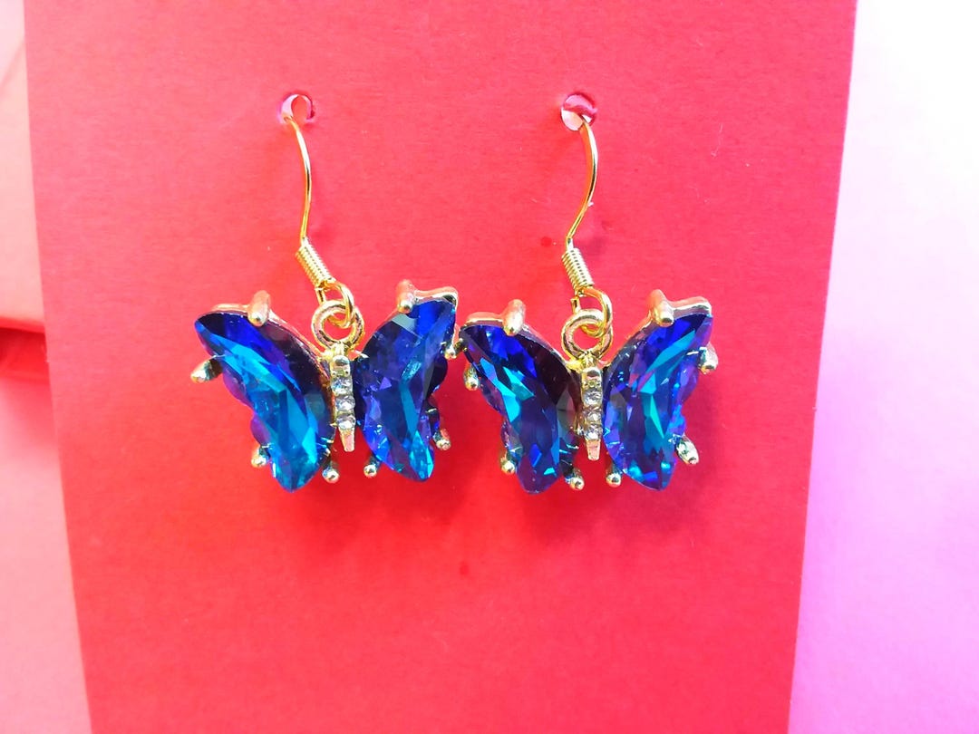 Dainty Blue Crystal Butterfly Dangle Earrings by the Healing Gypsy ...