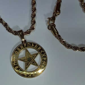 Gold Runic Iced Out Pentagram Medallion Gold Pentagram With Rune ...