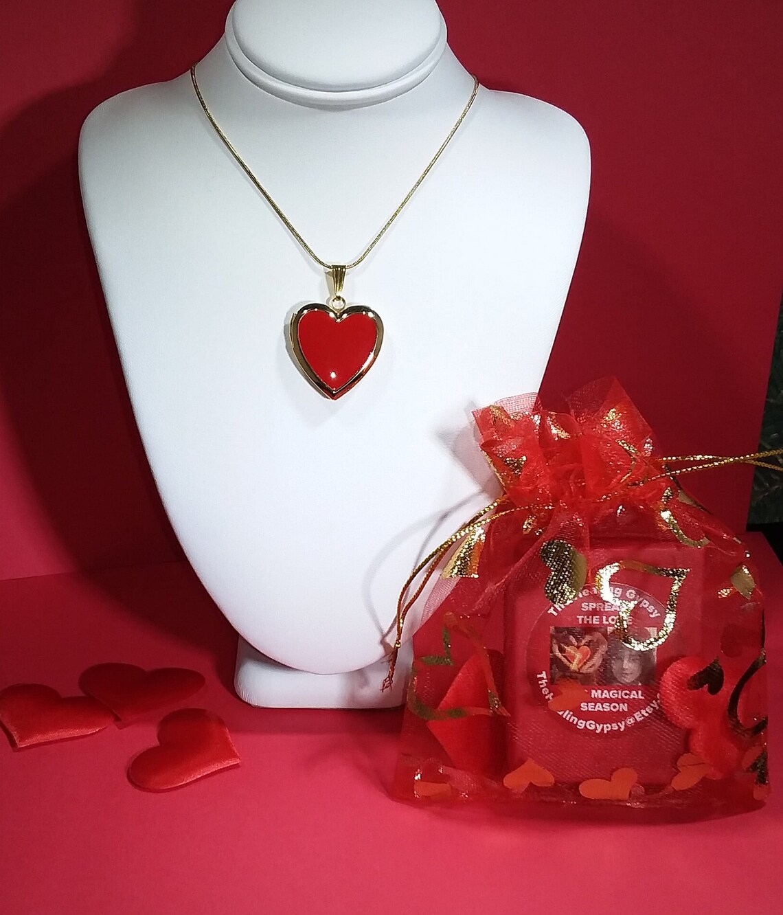 LOCKET Red and Gold Heart Shaped Photo Locket Keepsake - Etsy