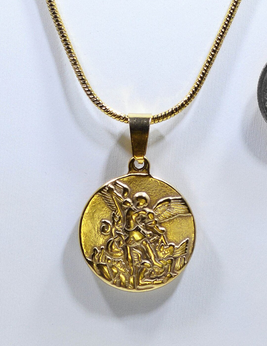 Gold Saint Michael Charm Necklace Archangel Michael Small Medal Unisex ...