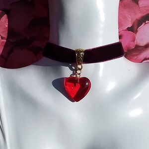 Velvet Choker With Small Red Glass Heart Goth Choker - Etsy