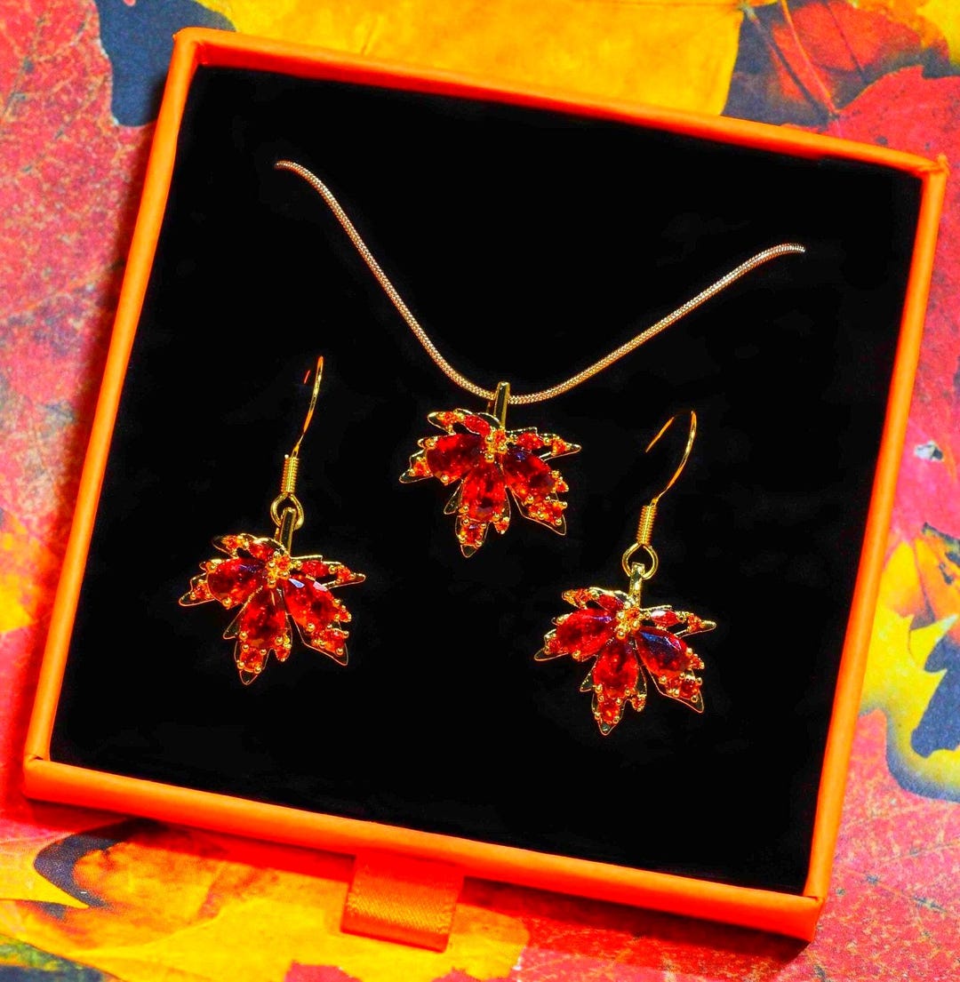 Maple Leaf CZ Jewelry Set by the Healing Gypsy * Maple CZ Leaf Necklace ...