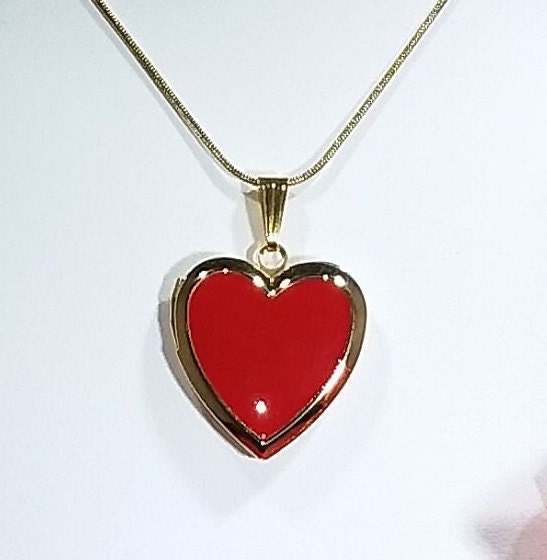 LOCKET Red and Gold Heart Shaped Photo Locket Keepsake - Etsy