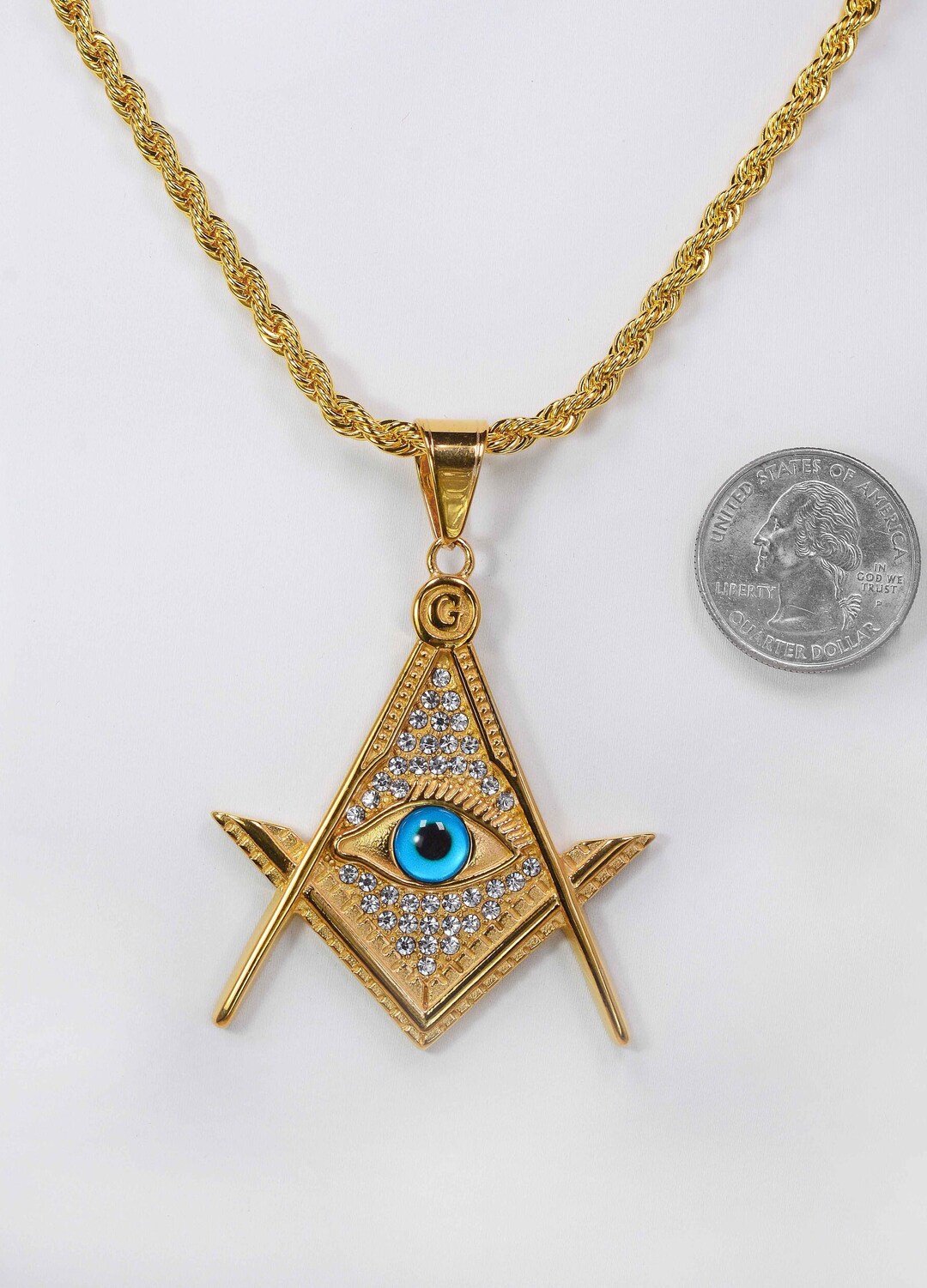 Masonic LARGE Micro-pave Compass Pendant Necklace Masonic Symbol ...