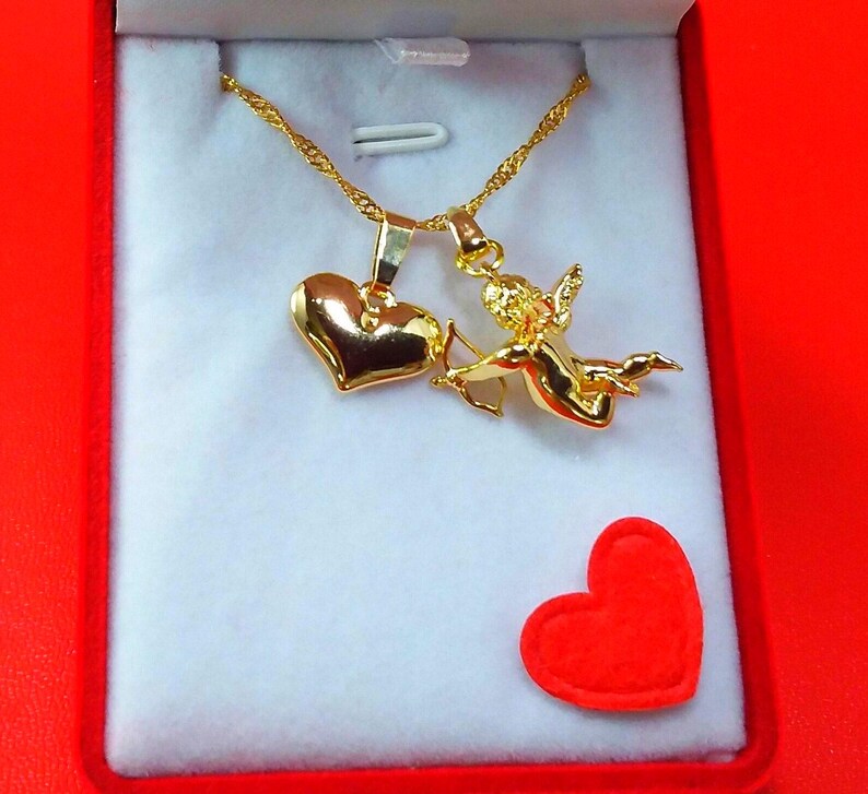14kt Gold Cupid & Heart Charm Necklace by the Healing Gypsy * Cupid and ...