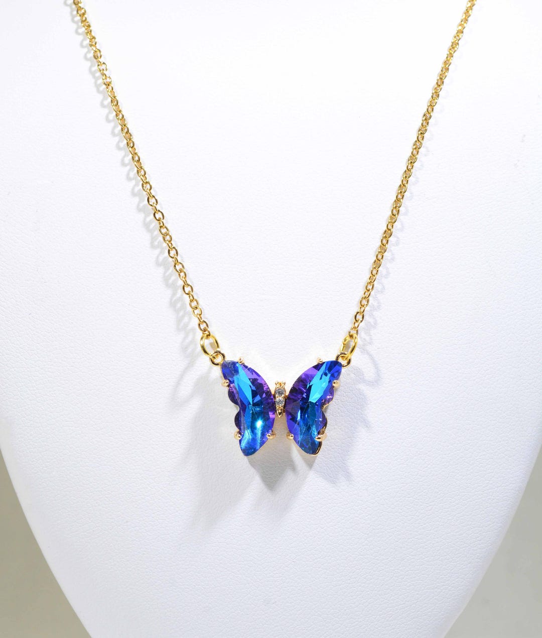 Dainty Blue Crystal Butterfly Split Chain Necklace by the Healing Gypsy ...