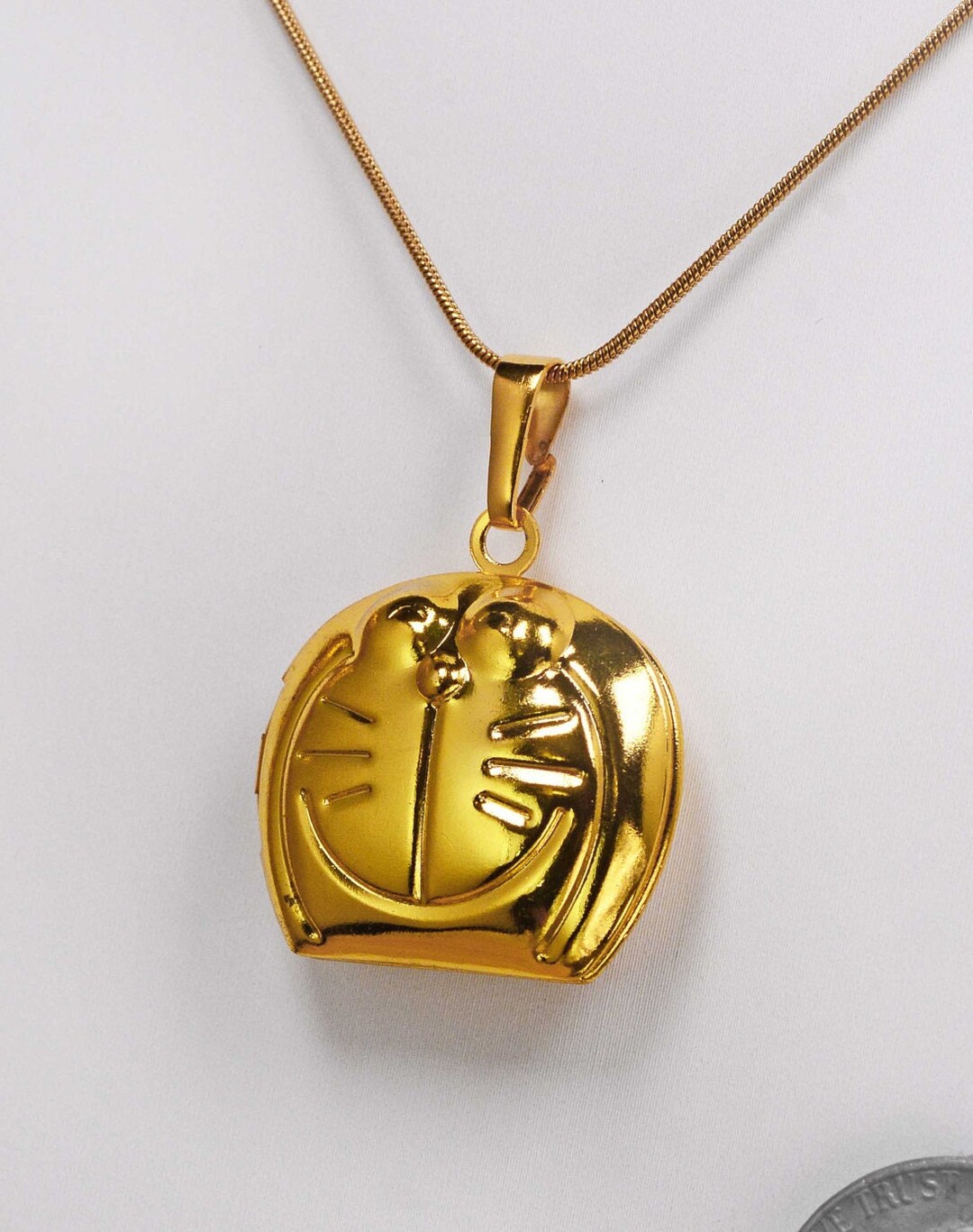 Gold Cartoon Kitty Locket Kitty Locket on 1mm Snake Chain Gift for Her ...