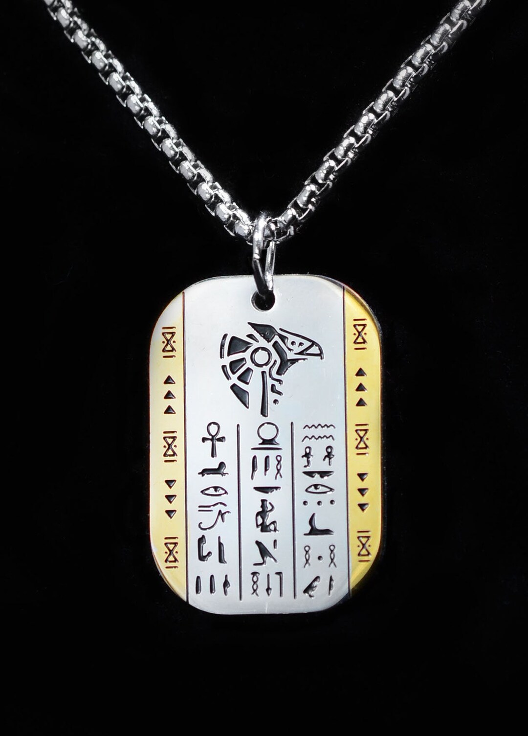 Stainless Steel Egyptian Hieroglyphics Dog Tag Necklace by the Healing ...