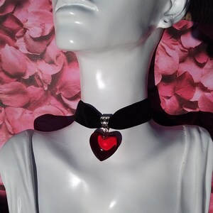 Velvet Choker With Small Red Glass Heart Goth Choker - Etsy