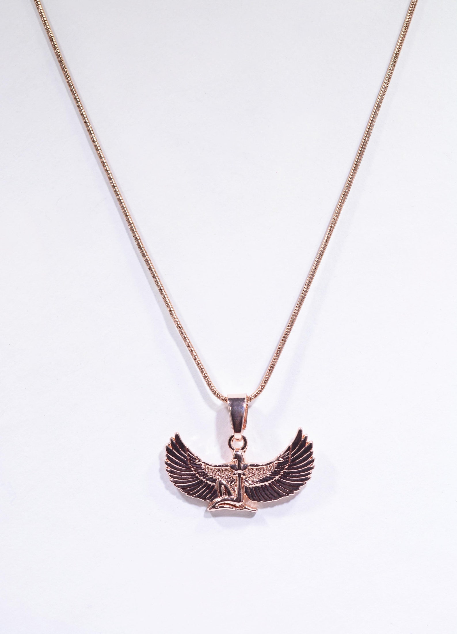 Winged Isis Rose Gold Charm Necklace on a Snake Chain - Etsy