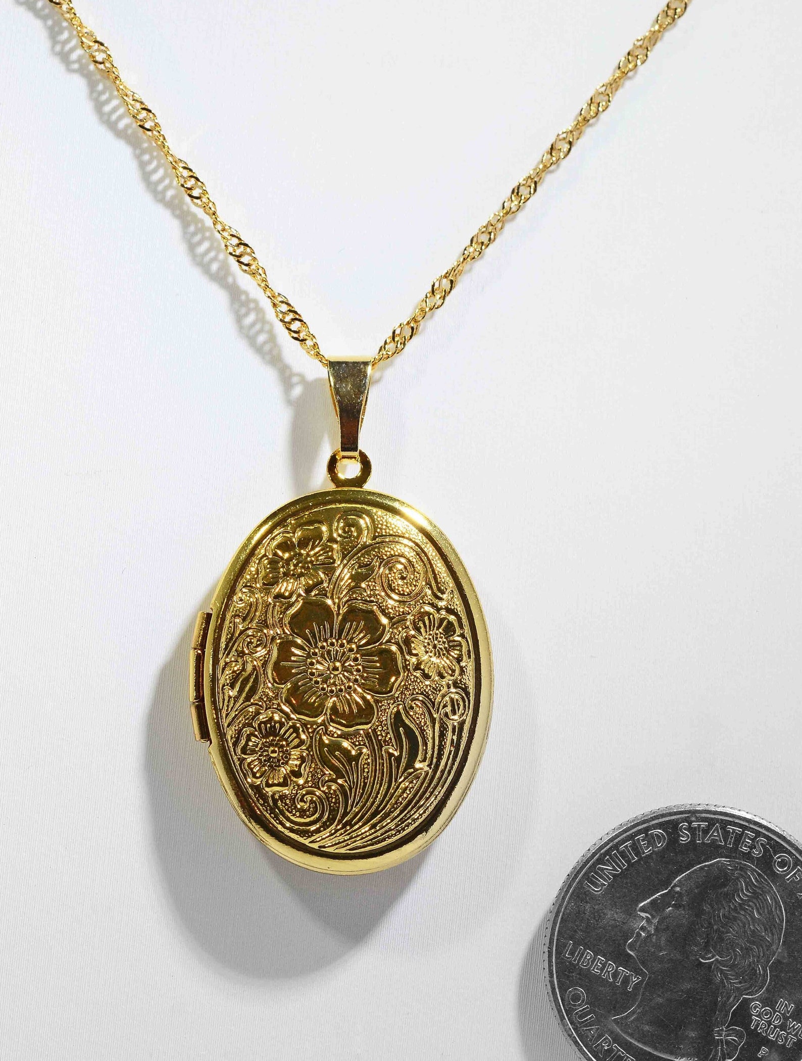 Floral Engraved Gold-plated Oval Locket Necklace by the Healing Gypsy ...