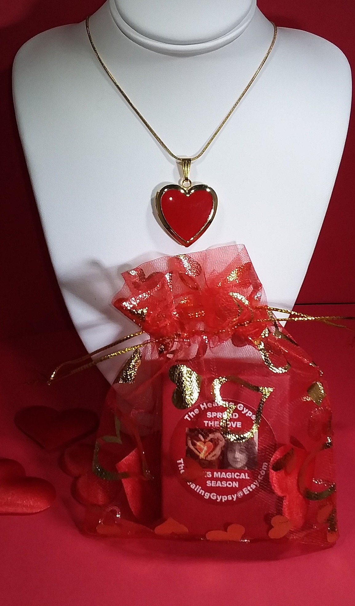LOCKET Red and Gold Heart Shaped Photo Locket Keepsake - Etsy