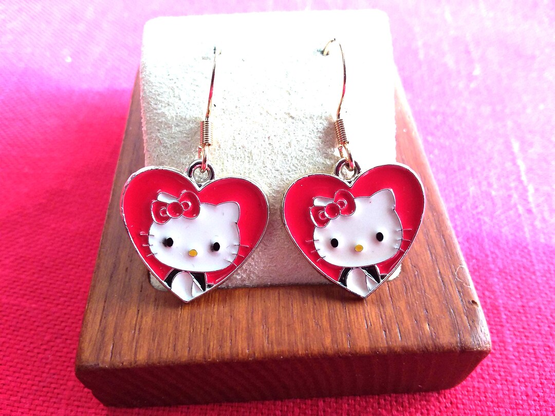 Hello Kitty Heart Dangle Earrings by the Healing Gypsy * Heart Hello ...