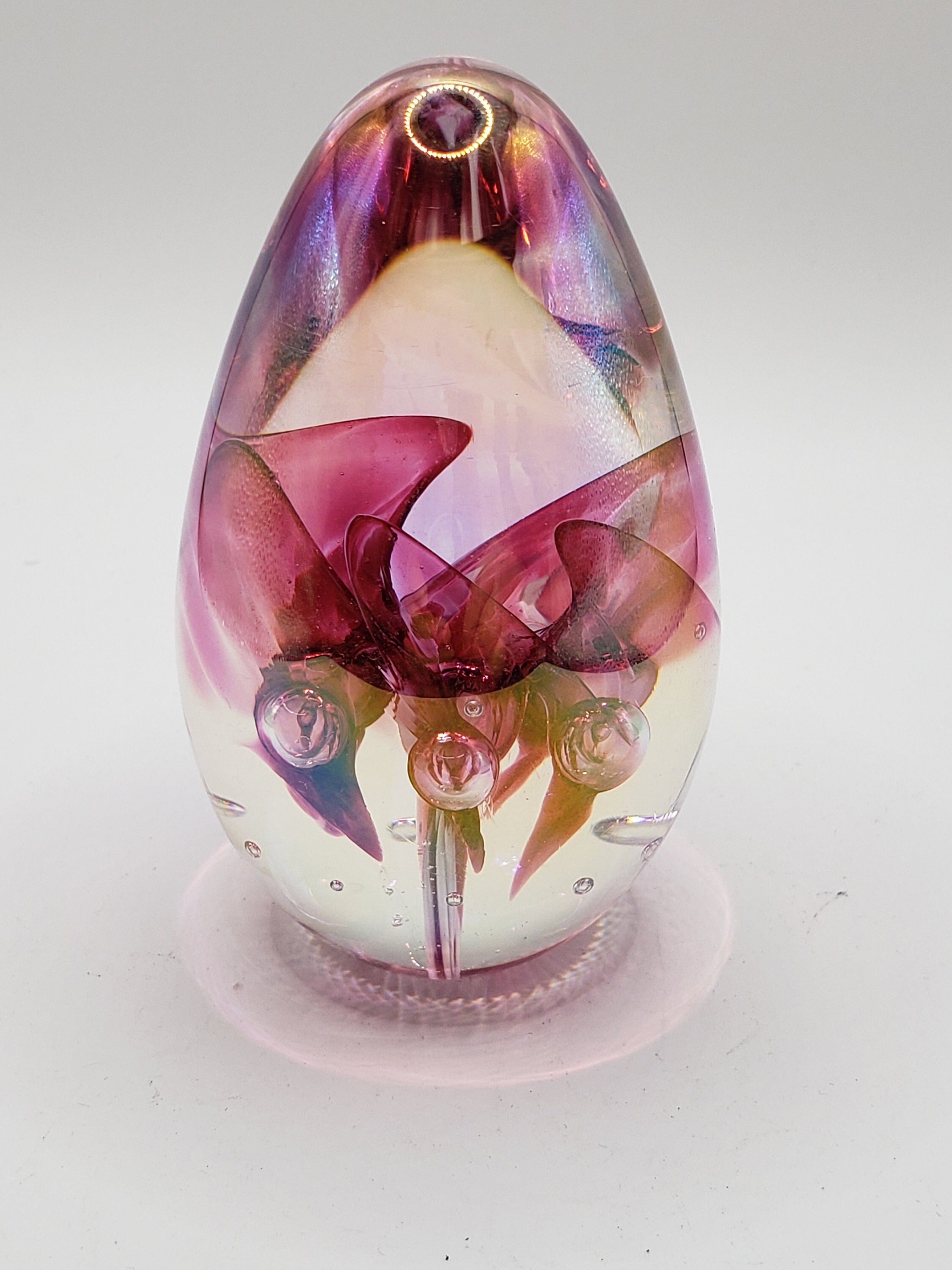 Signed James Alloway Egg Shaped Iridescent Art Glass Iris Paperweight ...