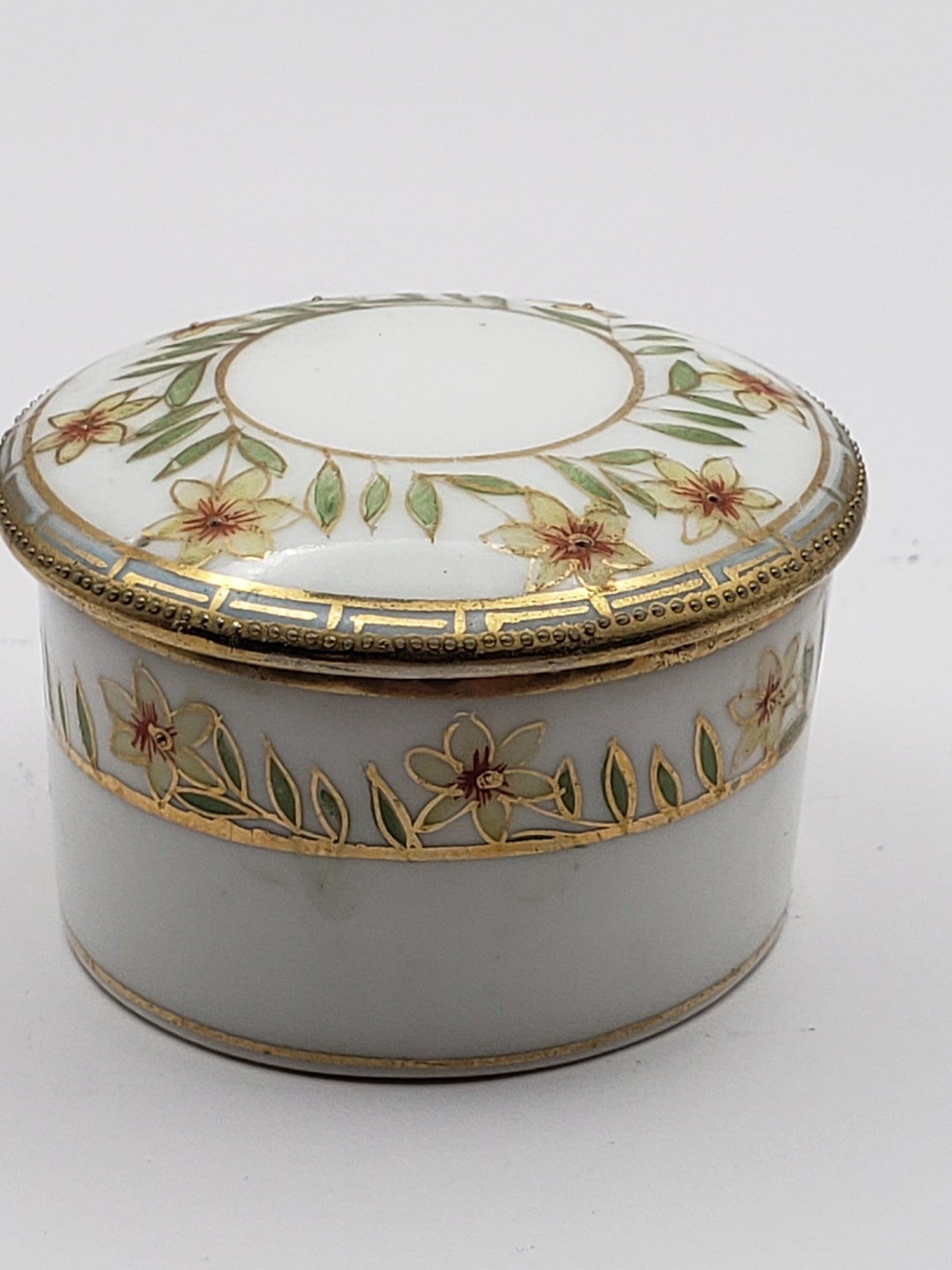 Vintage Nippon Porcelain Hand-painted Floral Trinket Box Gold - Etsy