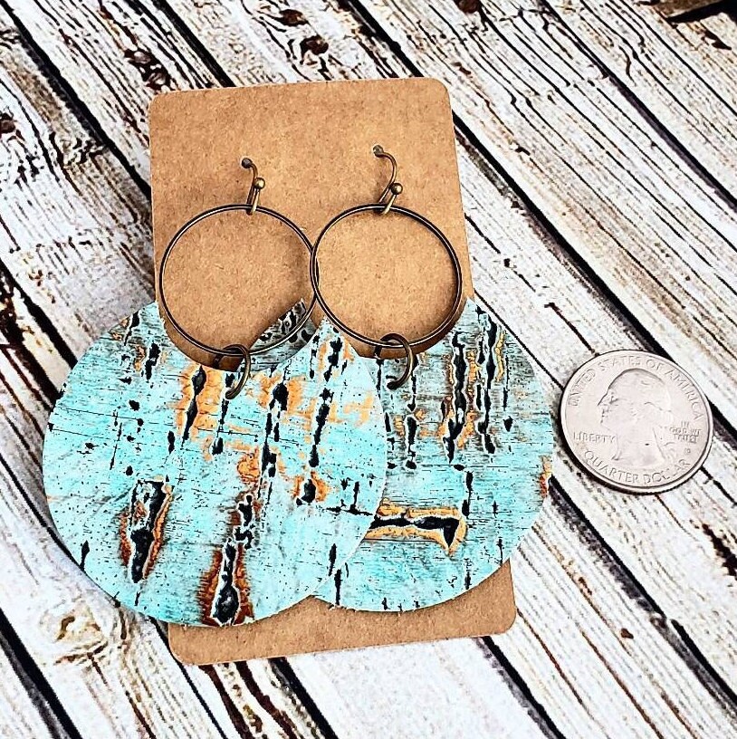 Turquoise Leather Earrings Rustic Leather Earrings Large | Etsy