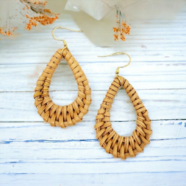 Rattan Earrings - Etsy