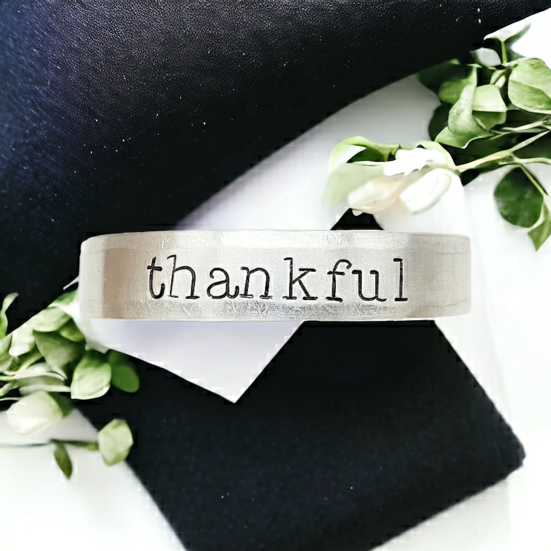 Thankful Bracelet, Inspirational Hand Stamped Bangle, Word of the Year ...