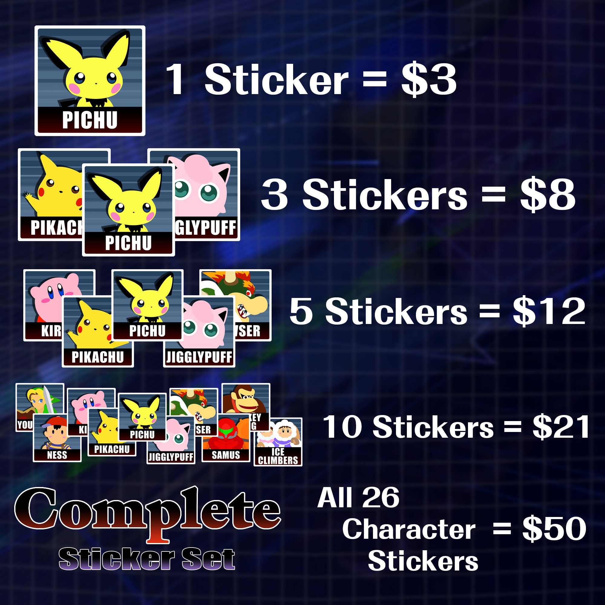 Melee Roster Stickers Super Smash Bros. Melee SSBM - Etsy