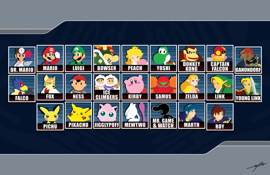 Melee Roster Poster - Super Smash Bros. Melee SSBM - Etsy