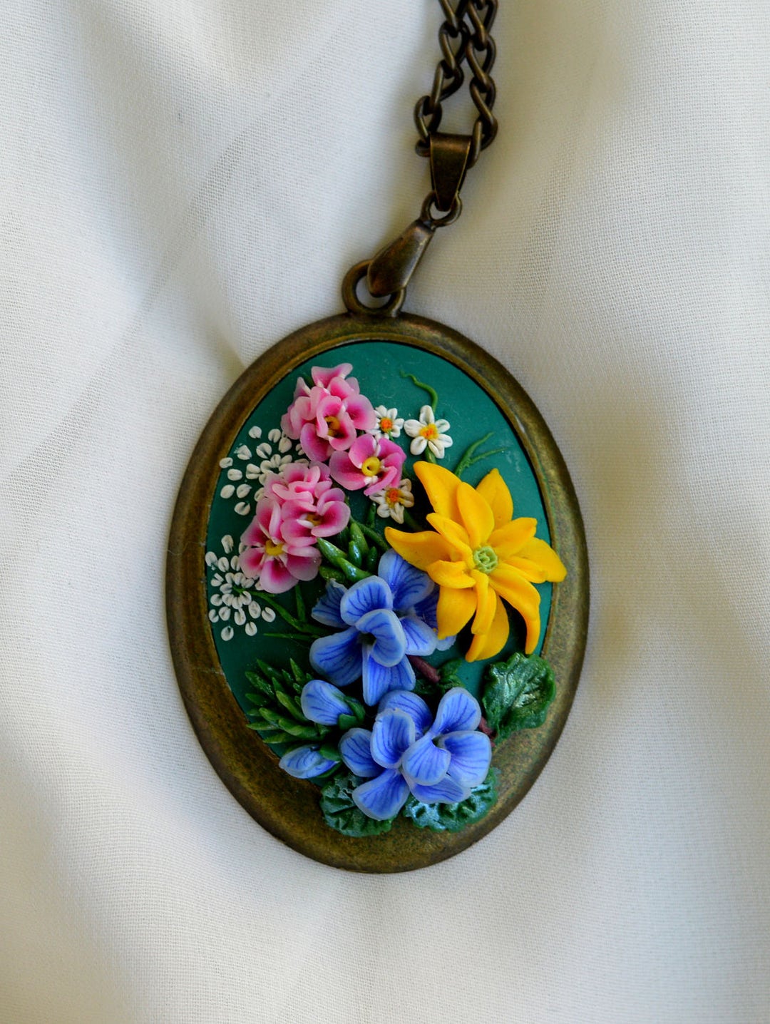Spring/flowers/flower/polymer Clay/medallion/romantic/vintage Flowers ...