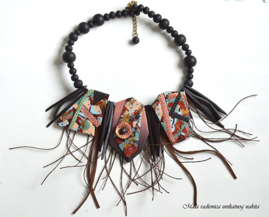 Abstract Necklace polymer Clay Necklace boho - Etsy