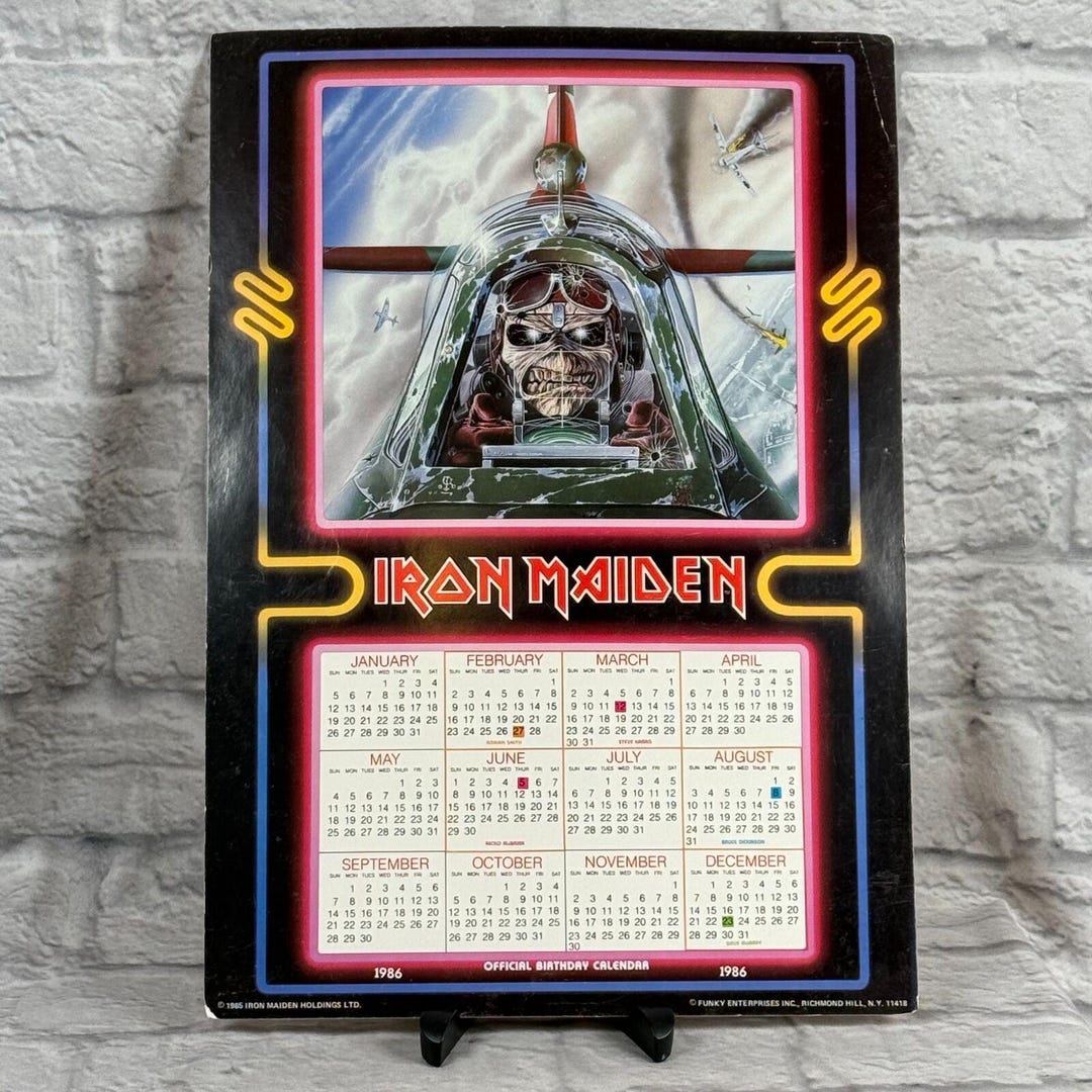 1986 Iron Maiden Official Birthday Calendar Same Dates 2025 Aces High ...