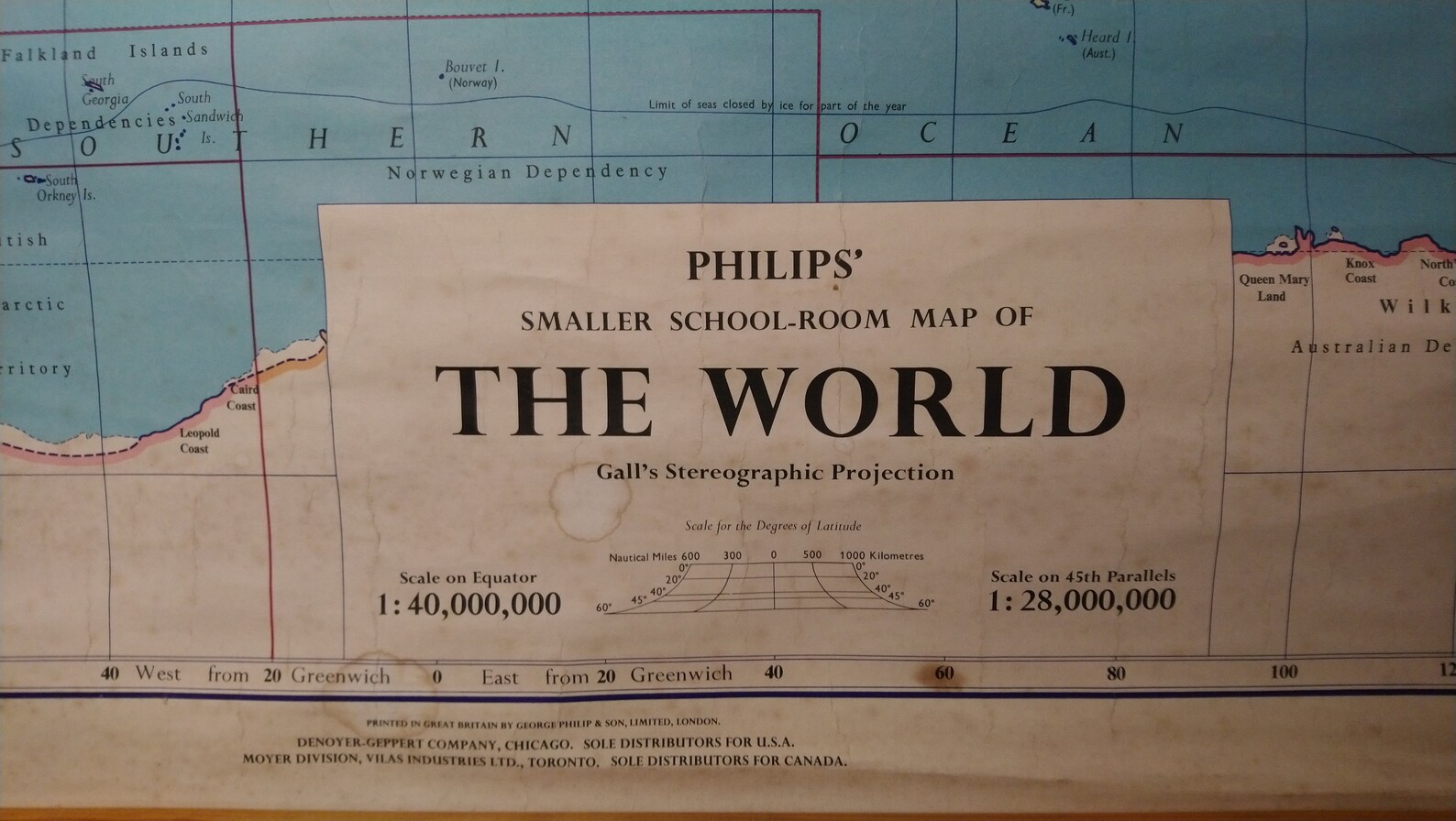 Vintage Map of the World 1970s Phillips Shipping Routes Wall Hanging ...