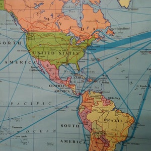 Vintage Map of the World 1970s Phillips Shipping Routes Wall Hanging ...
