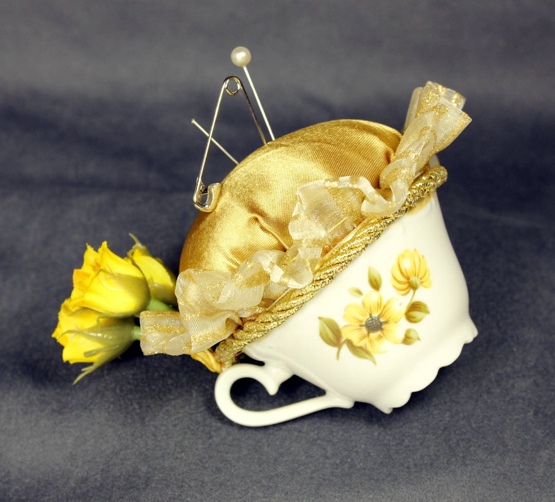 Pin Cushion in a Vintage Porcelain Cup - Etsy