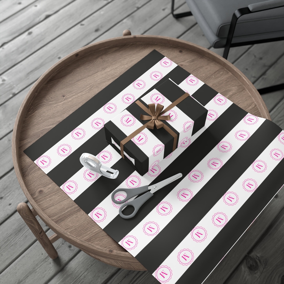 Personalized Initial Wrap Paper Monogrammed Gift Wrap Black, White and ...