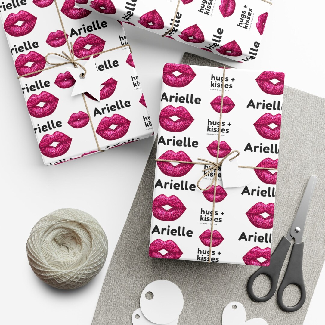 Shiny Lips Gift Wrap | Personalized Name Lipstick Kisses Paper Wrap ...