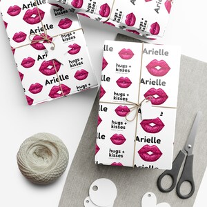 Shiny Lips Gift Wrap | Personalized Name Lipstick Kisses Paper Wrap ...